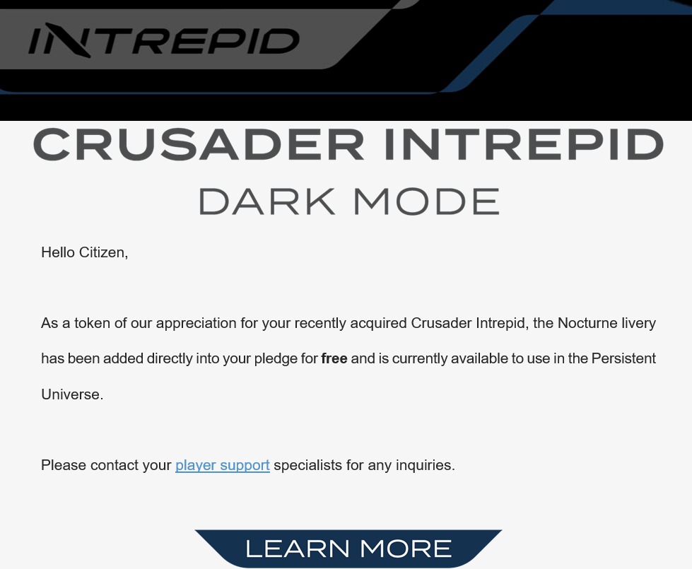 Free Intrepid skin - Thank you CIG - Star Citizen Spectrum